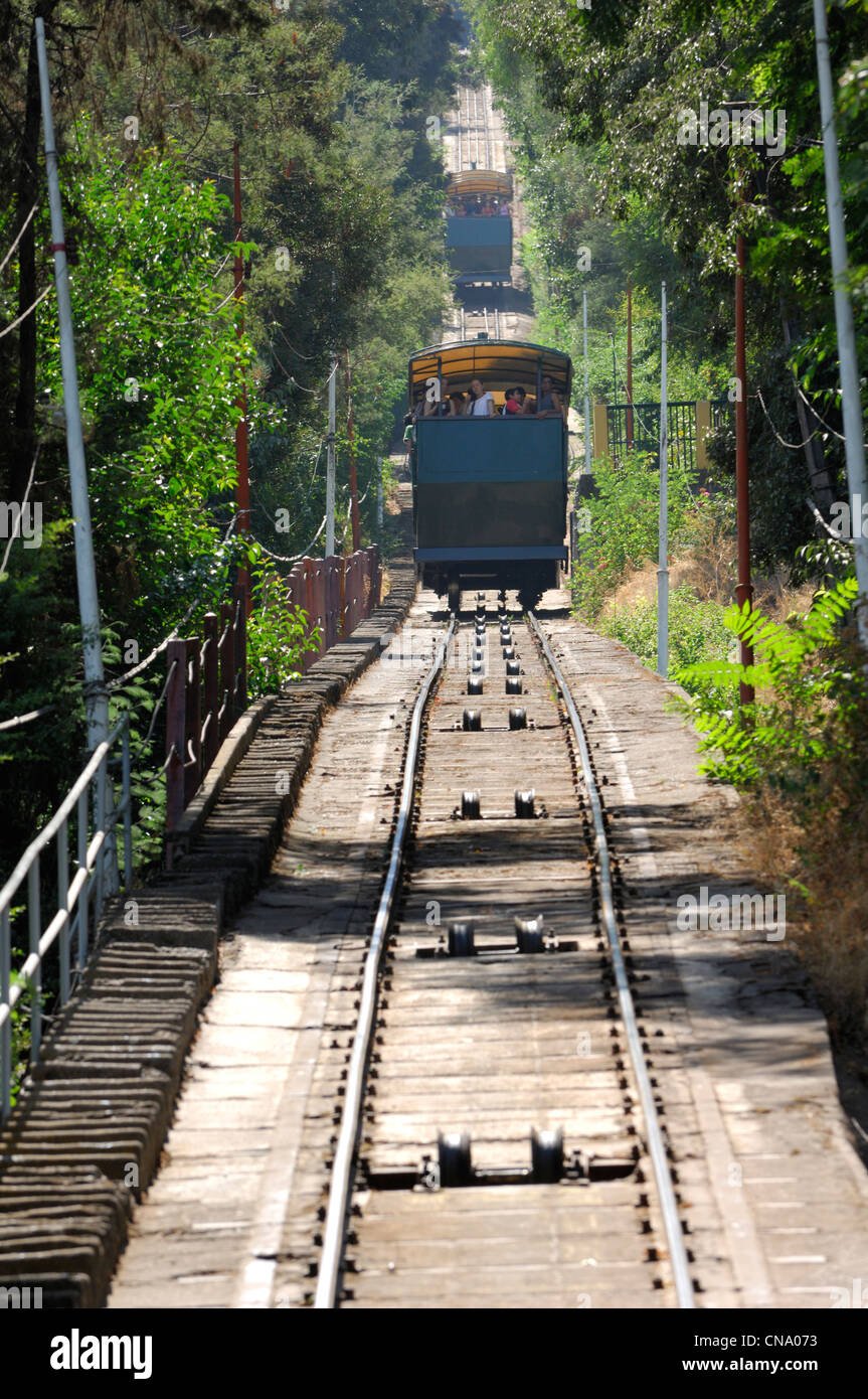 Chile, Santiago de Chile, Cerro San Cristobal funicular to access the ...