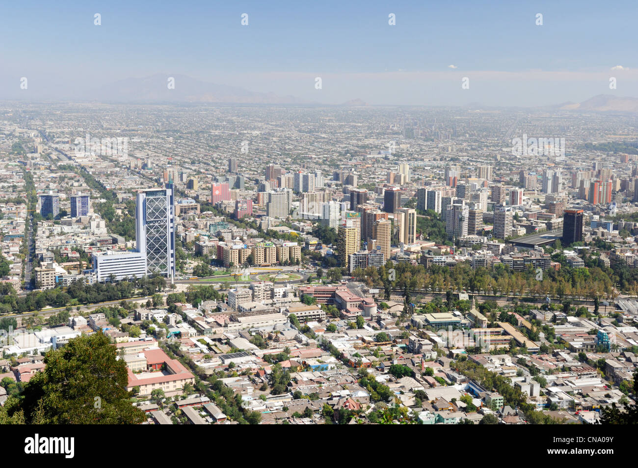 Chile, Santiago de Chile, Cerro San Cristobal, a view of Santiago from ...