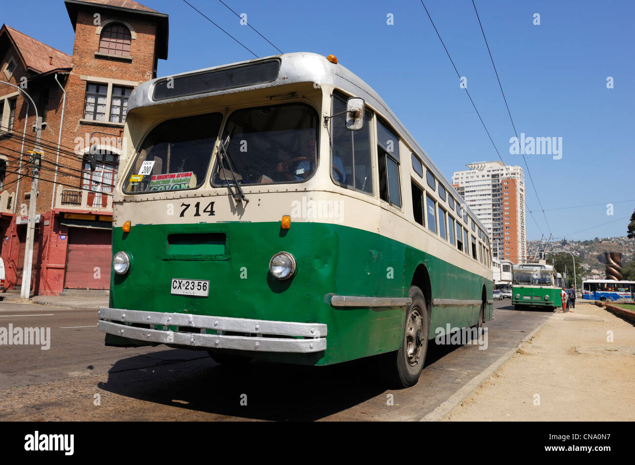 Chile, Valparaiso region, Valparaiso City, Trolleybus electrical power ...