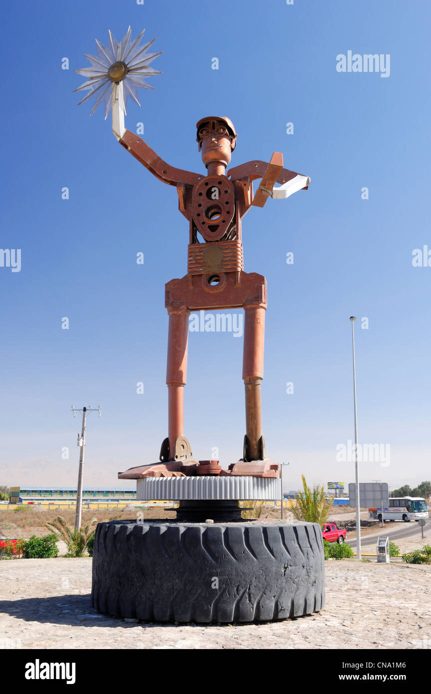 Chile, Antofagasta region, Atacama Desert, Calama, copper statue at the ...