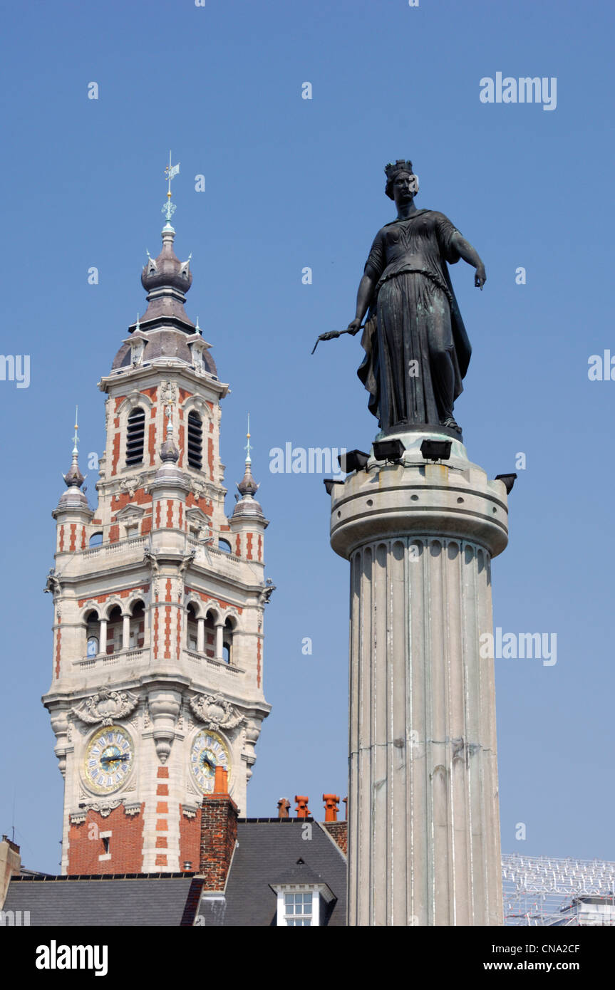 France, Nord, Lille, statue of the Goddess at the top of his column on ...