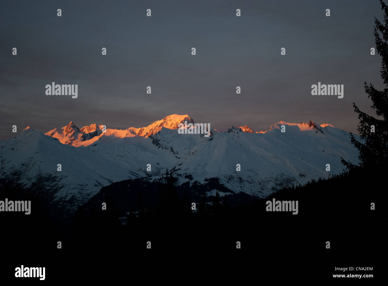 Sun sets on French Alps Stock Photo - Alamy