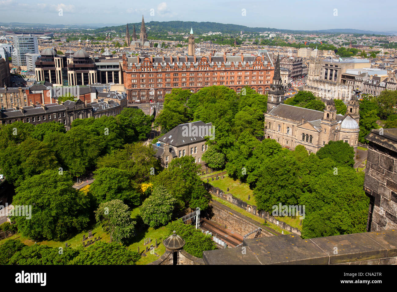 Edinburgh city taken from above at a lookout from Edinburgh castle ...
