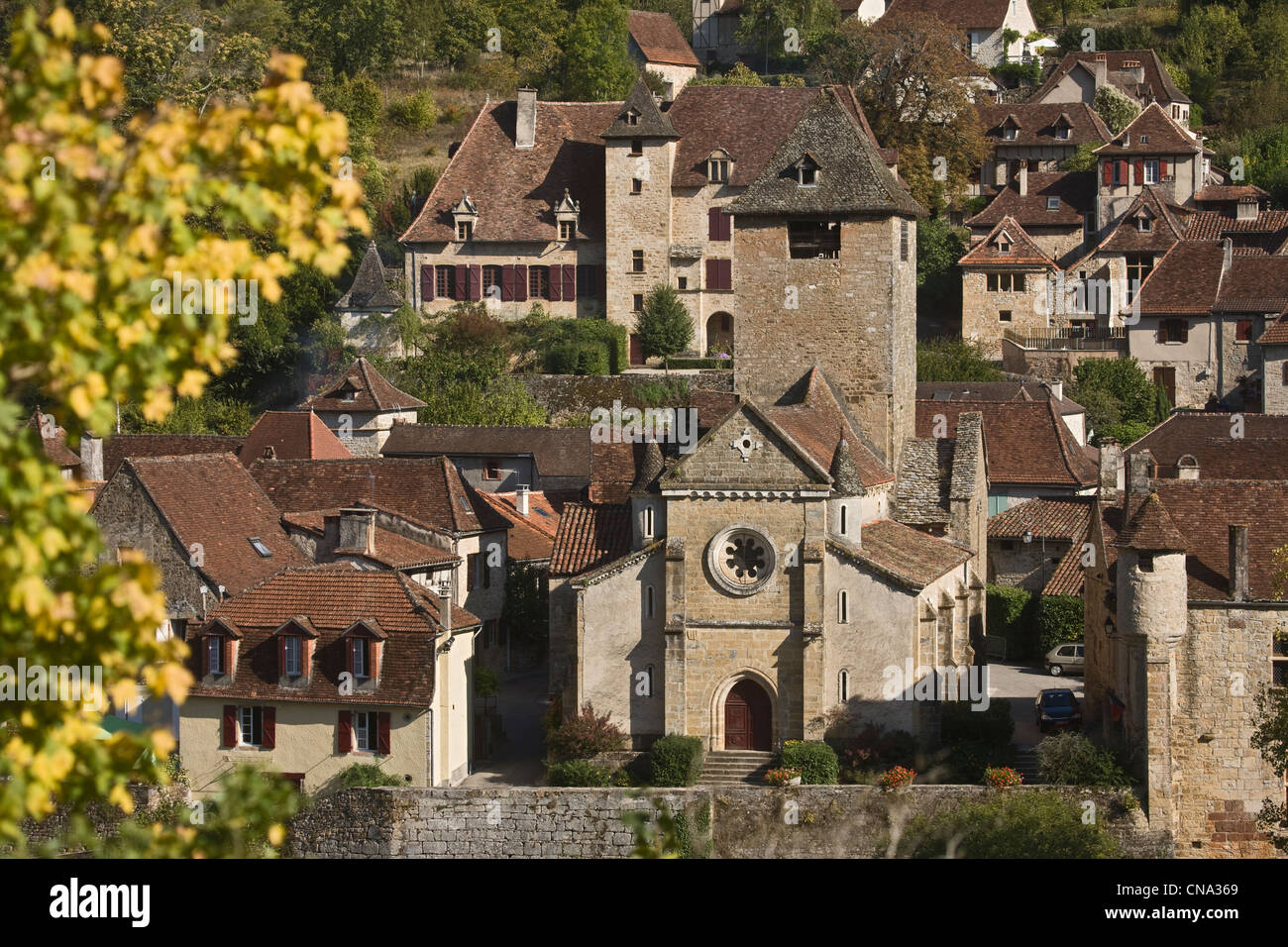 France, Lot, Autoire, Houses of the village and the church, labeled The ...