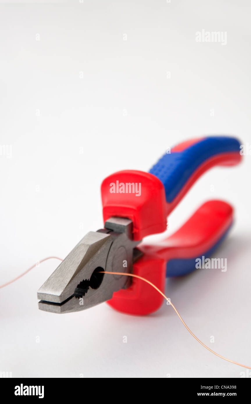 red and blue manual tool called pliers Stock Photo - Alamy