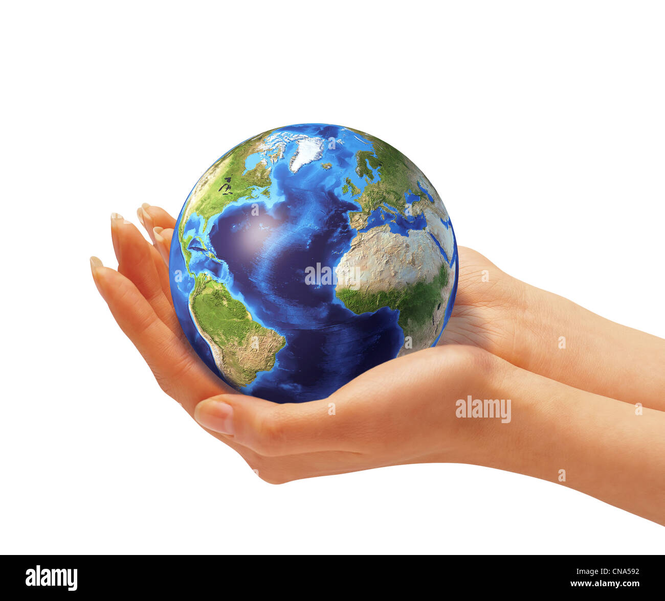 Woman's hands holding the earth globe. On white background. Clipping ...