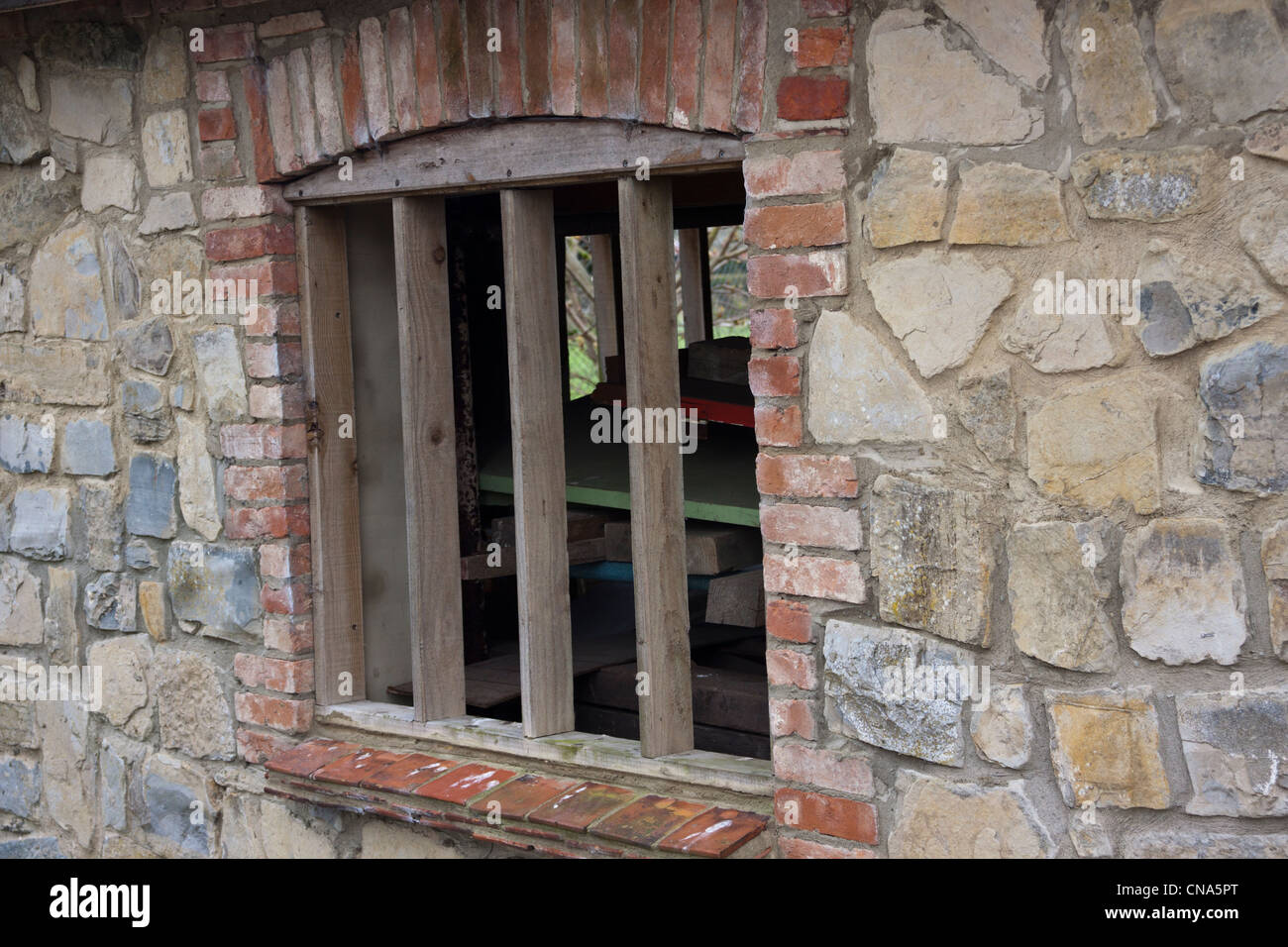 re-built old stone wood barn on farm in somerset Stock Photo - Alamy