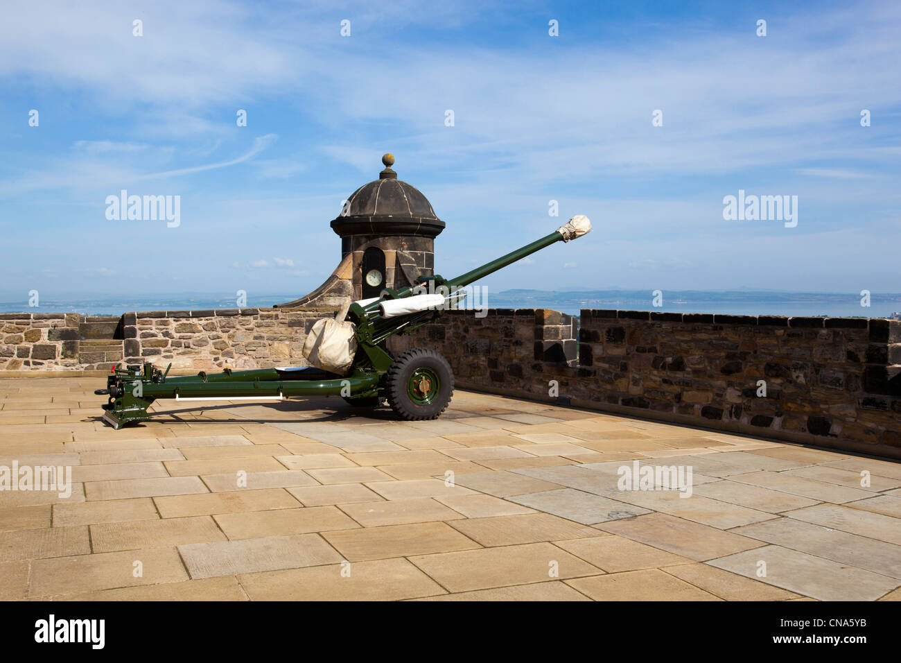 A canon pointed out of lookout from Edinburgh Castle, Scotland Stock ...