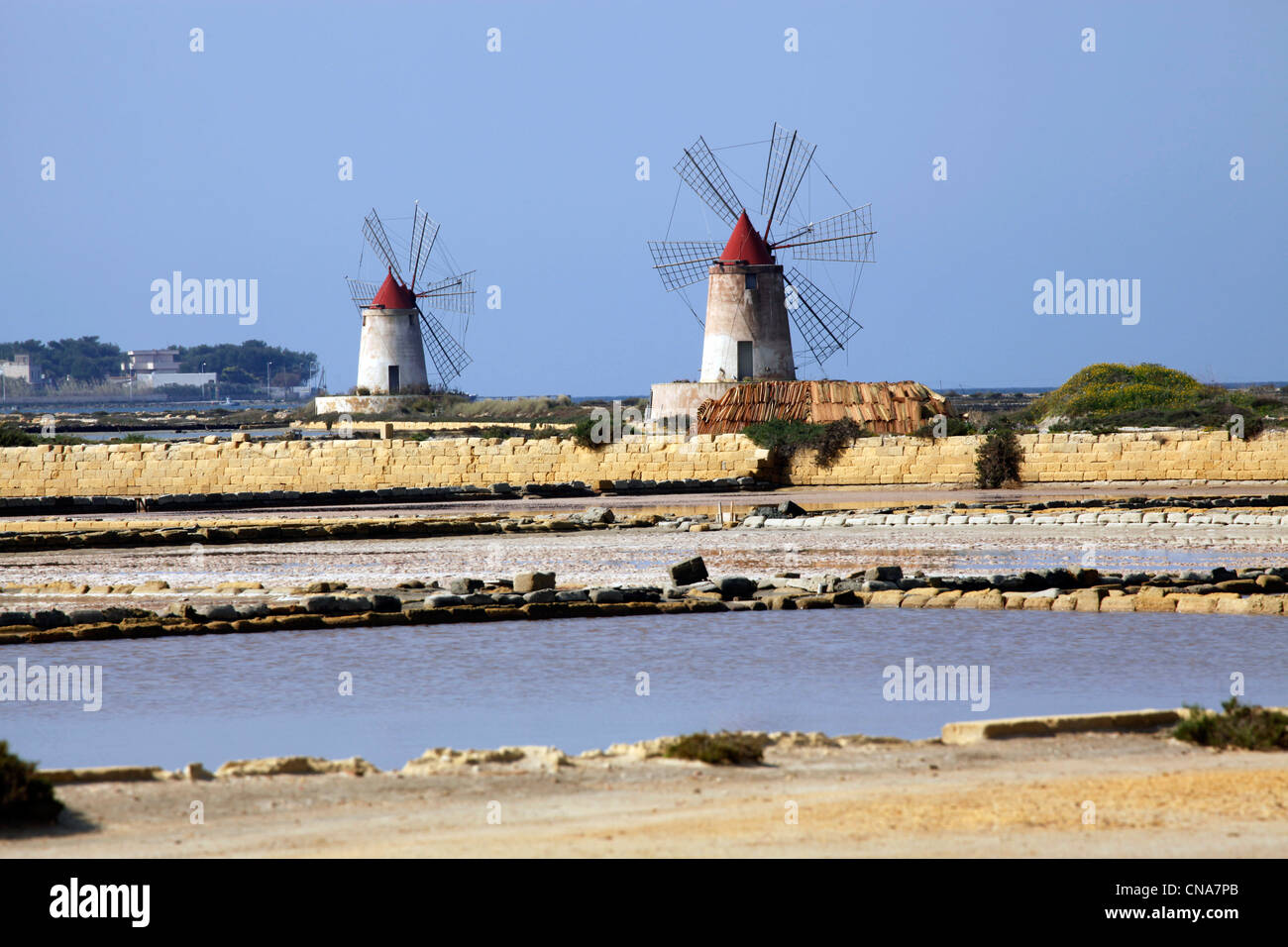 Windmills in the Marsala Salt Pans, Sicily, Italy Stock Photo - Alamy