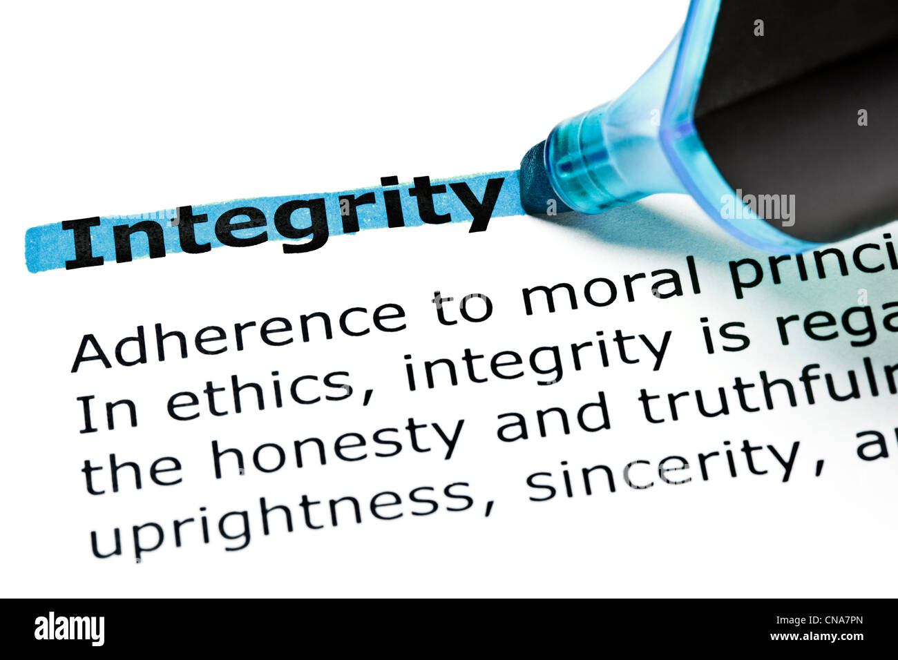 The word Integrity highlighted in blue with felt tip pen Stock Photo ...