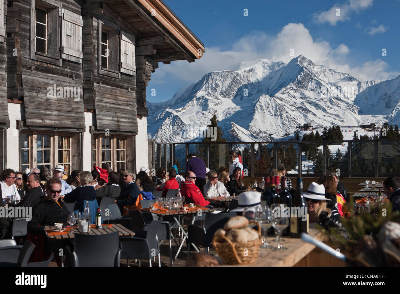 France, Haute Savoie, Megeve, the Chalet Terrace altitude, 1850 The ...