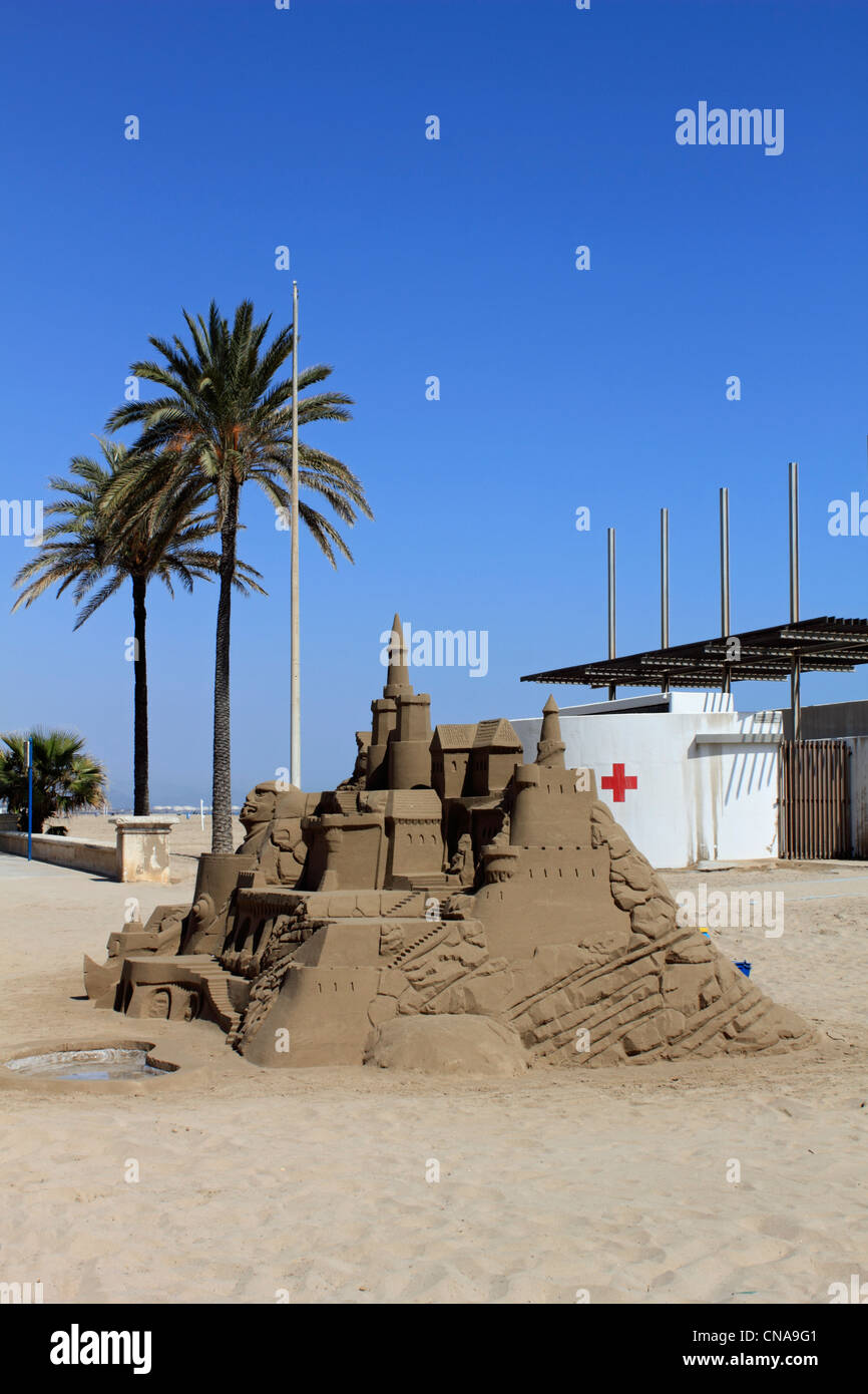 Sand castle on the beach at Valencia Spain Stock Photo - Alamy