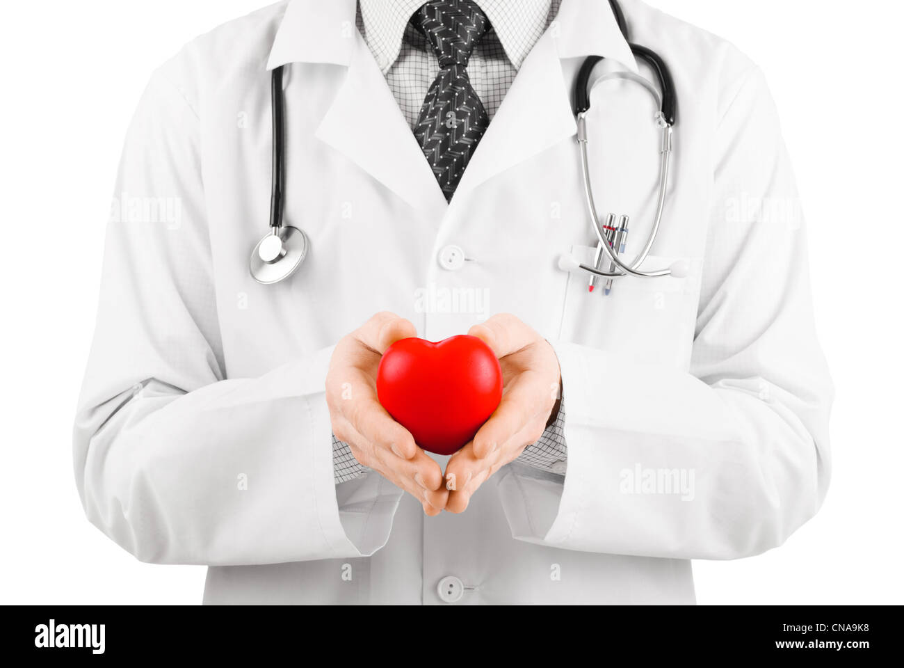 Doctor with stethoscope holding heart with two hands - studio shot ...