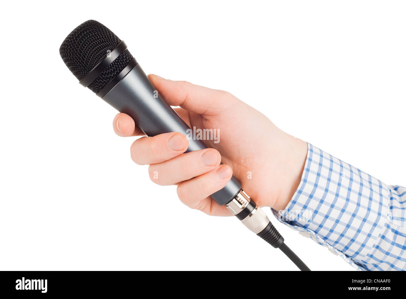 Mike on stage with an audience on the background Stock Photo - Alamy