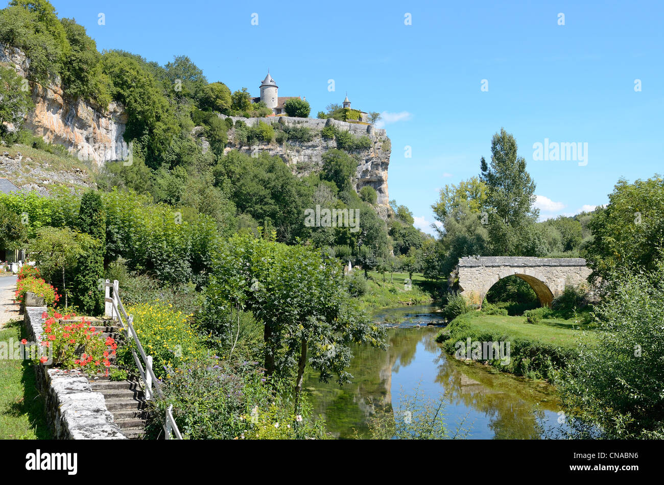 France, Lot, Dordogne valley, Lacave, Belcastel castle and the Ouysse ...