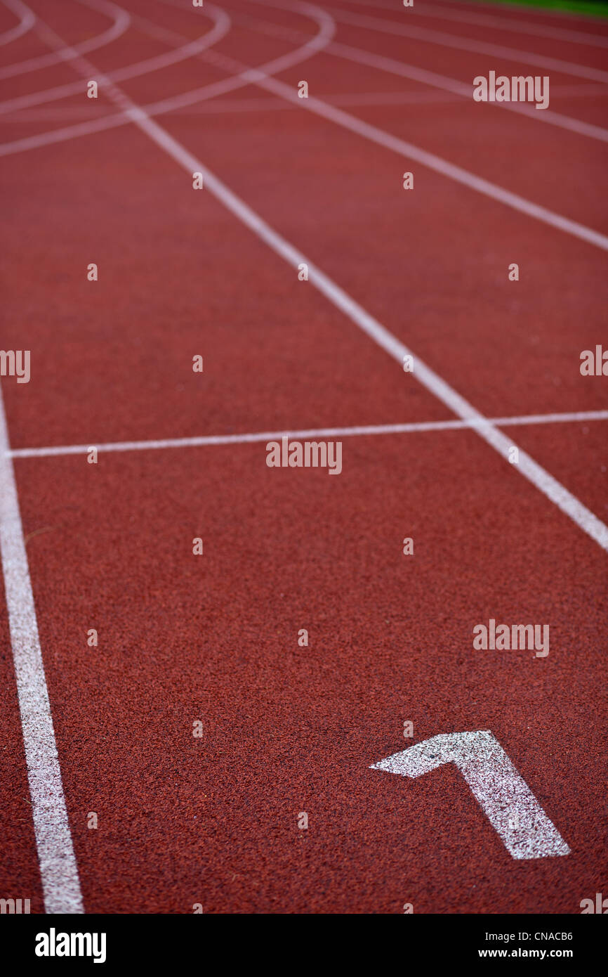 Sport grounds concept - Athletics Track Lane Numbers Stock Photo - Alamy