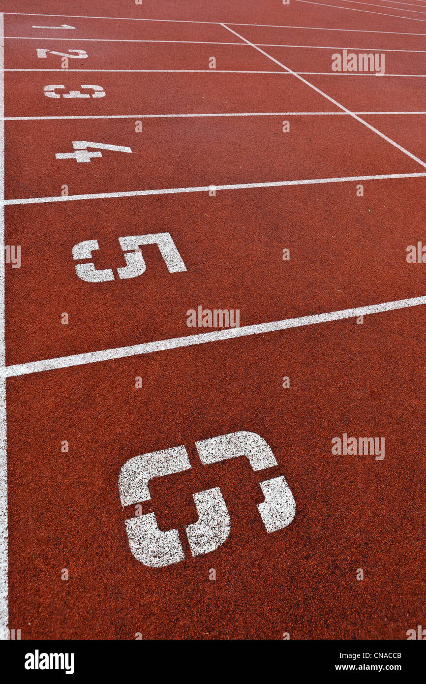 Sport grounds concept - Athletics Track Lane Numbers Stock Photo - Alamy