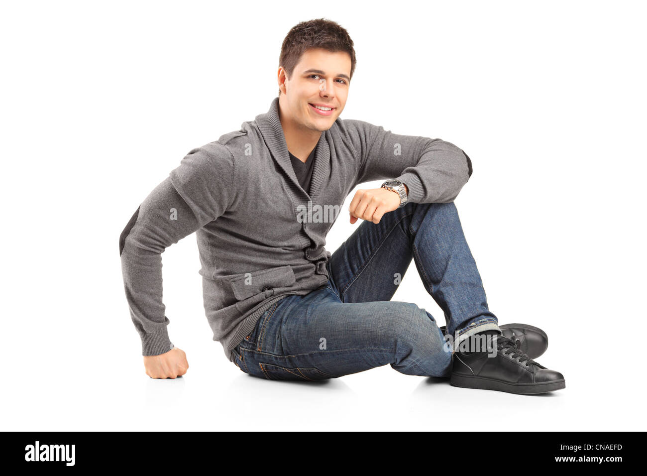 A happy smiling man posing isolated on white background Stock Photo - Alamy