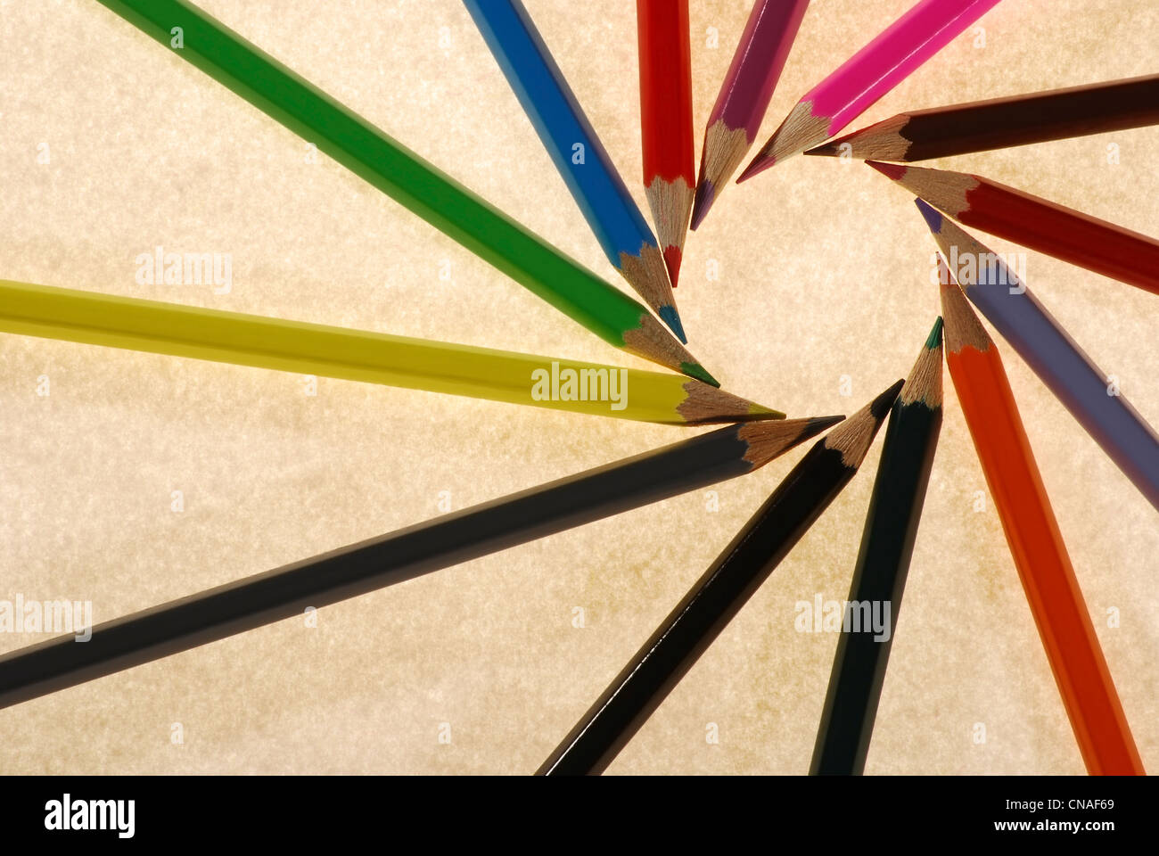 Coloured pencils in a circle, still life Stock Photo - Alamy