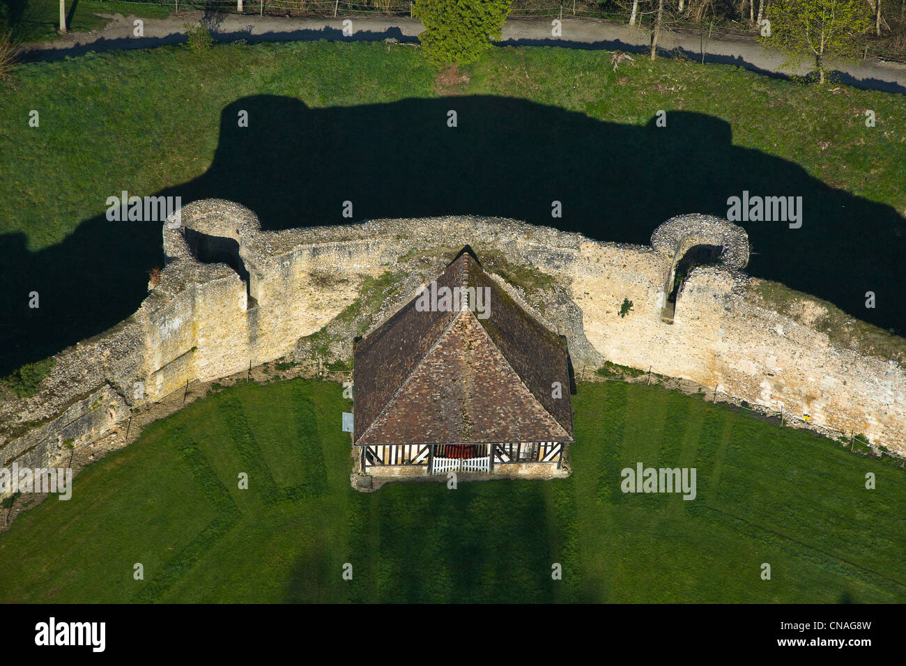 France, Eure, Chateau d'Harcourt, the 12th century fortress (aerial ...