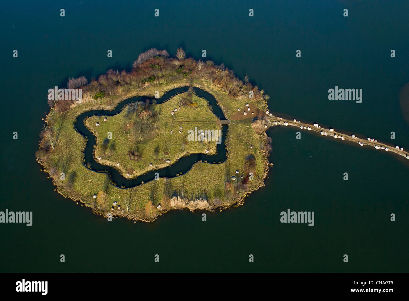 France, Eure, Manneville sur Risle, island in the middle of a pond in ...