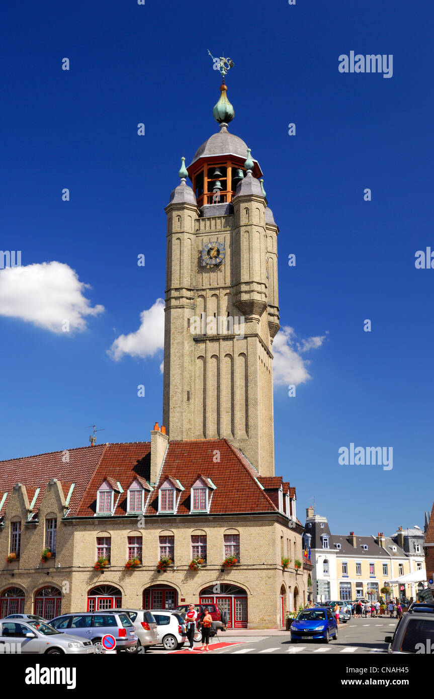 France, Nord, Bergues, Belfry of Bergues, which houses a carillon of 50 ...