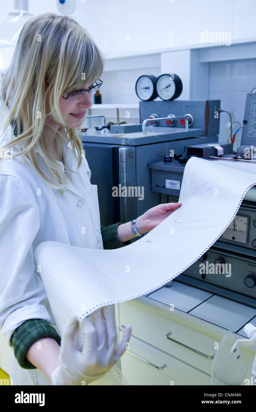 portrait of a female researcher carrying out research in a chemistry ...
