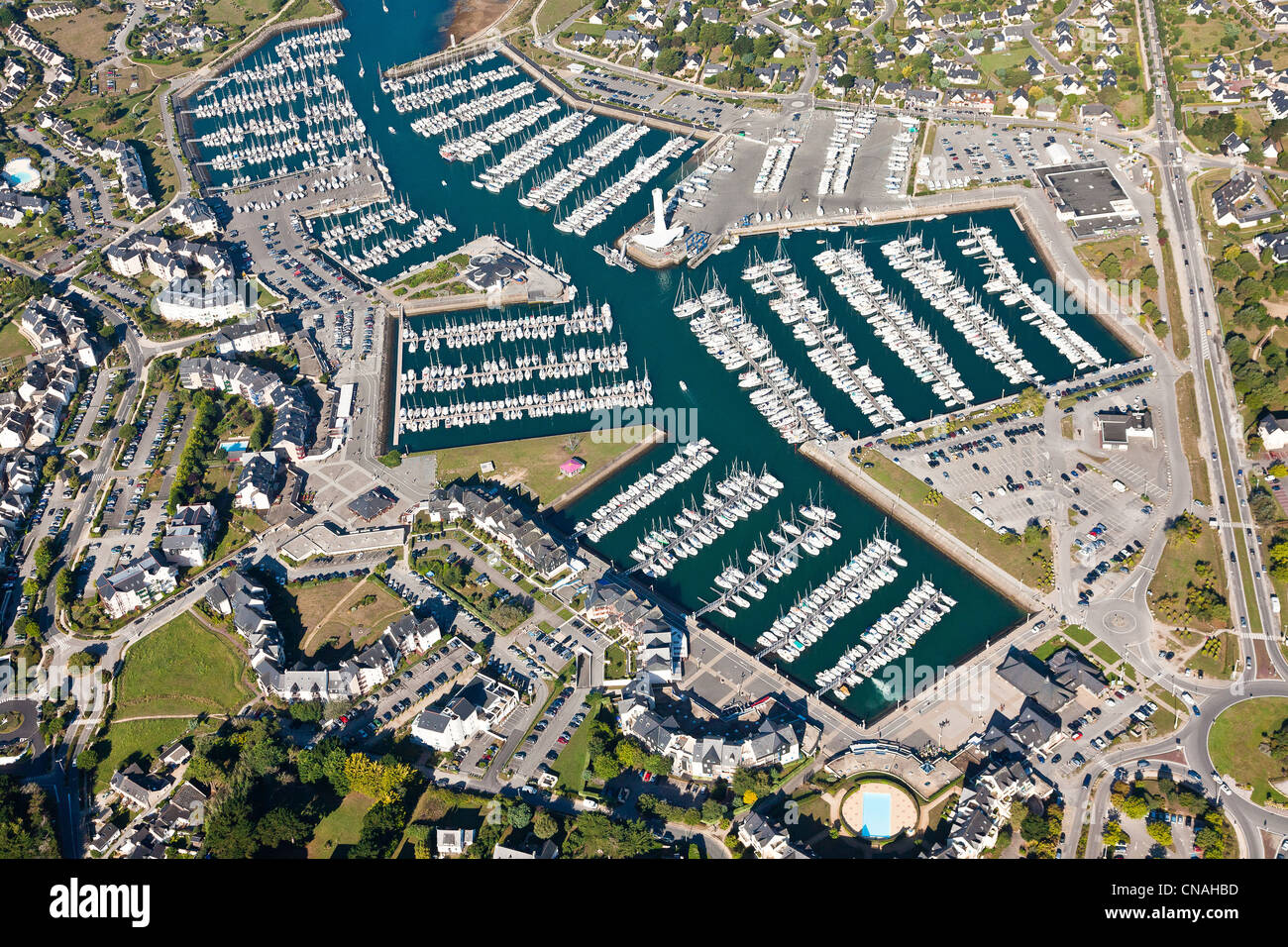 France, Morbihan, Golfe du Morbihan, Presqu'ile de Rhuys, Arzon, Le Crouesty marina (aerial view ...