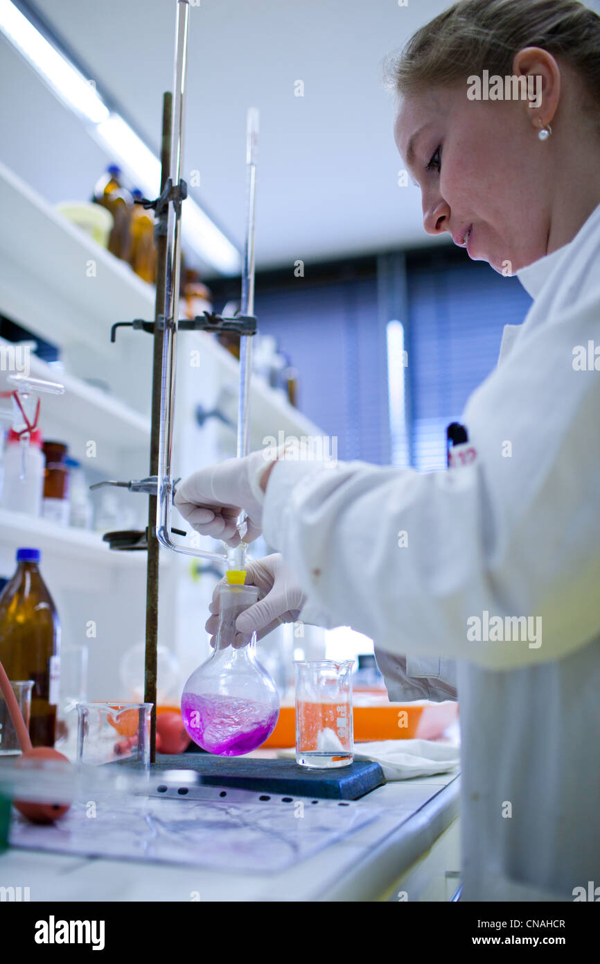 portrait of a female researcher carrying out research in a chemistry ...