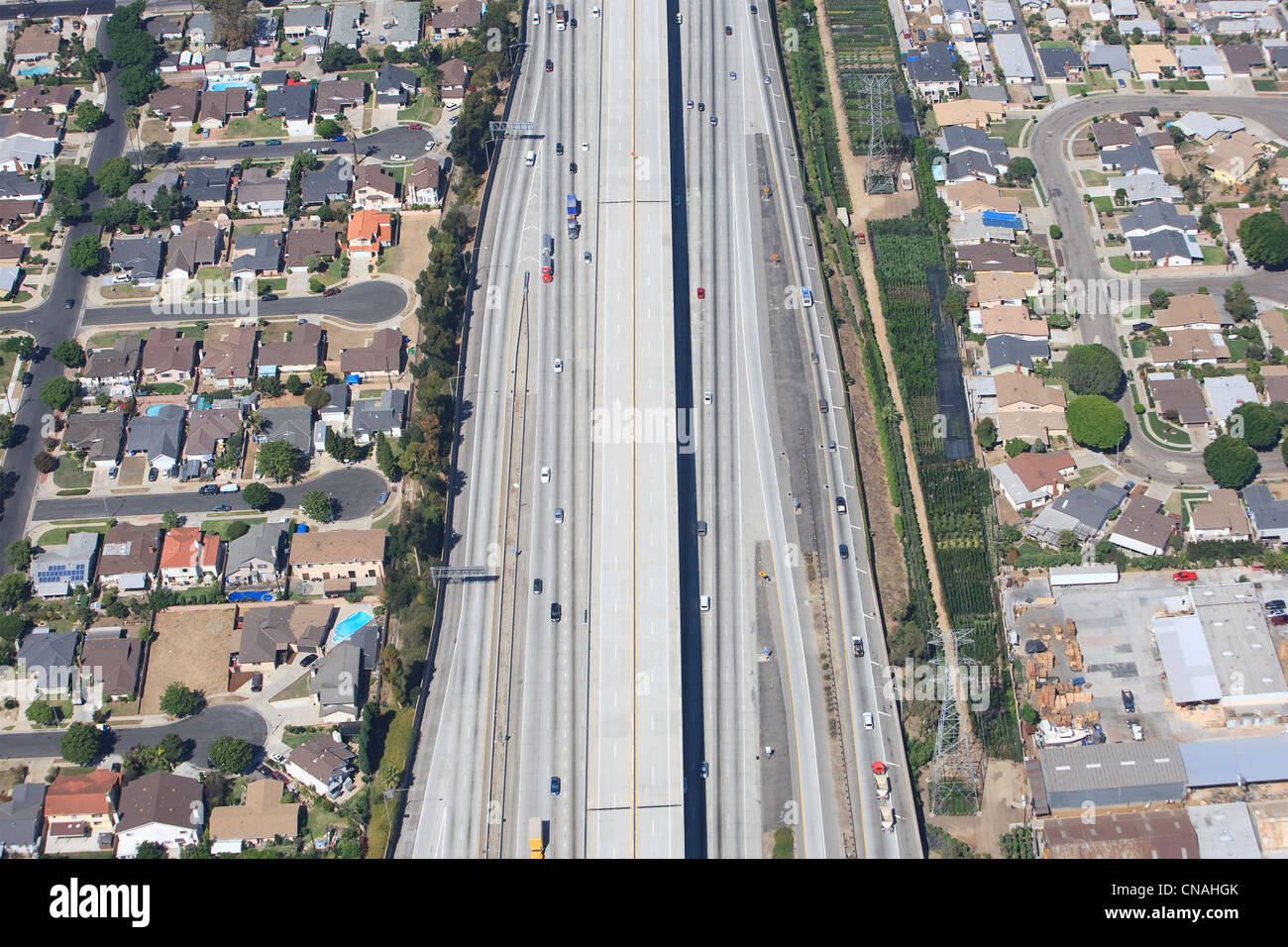 United States, California, Los Angeles, Harbour Freeway (aerial view ...