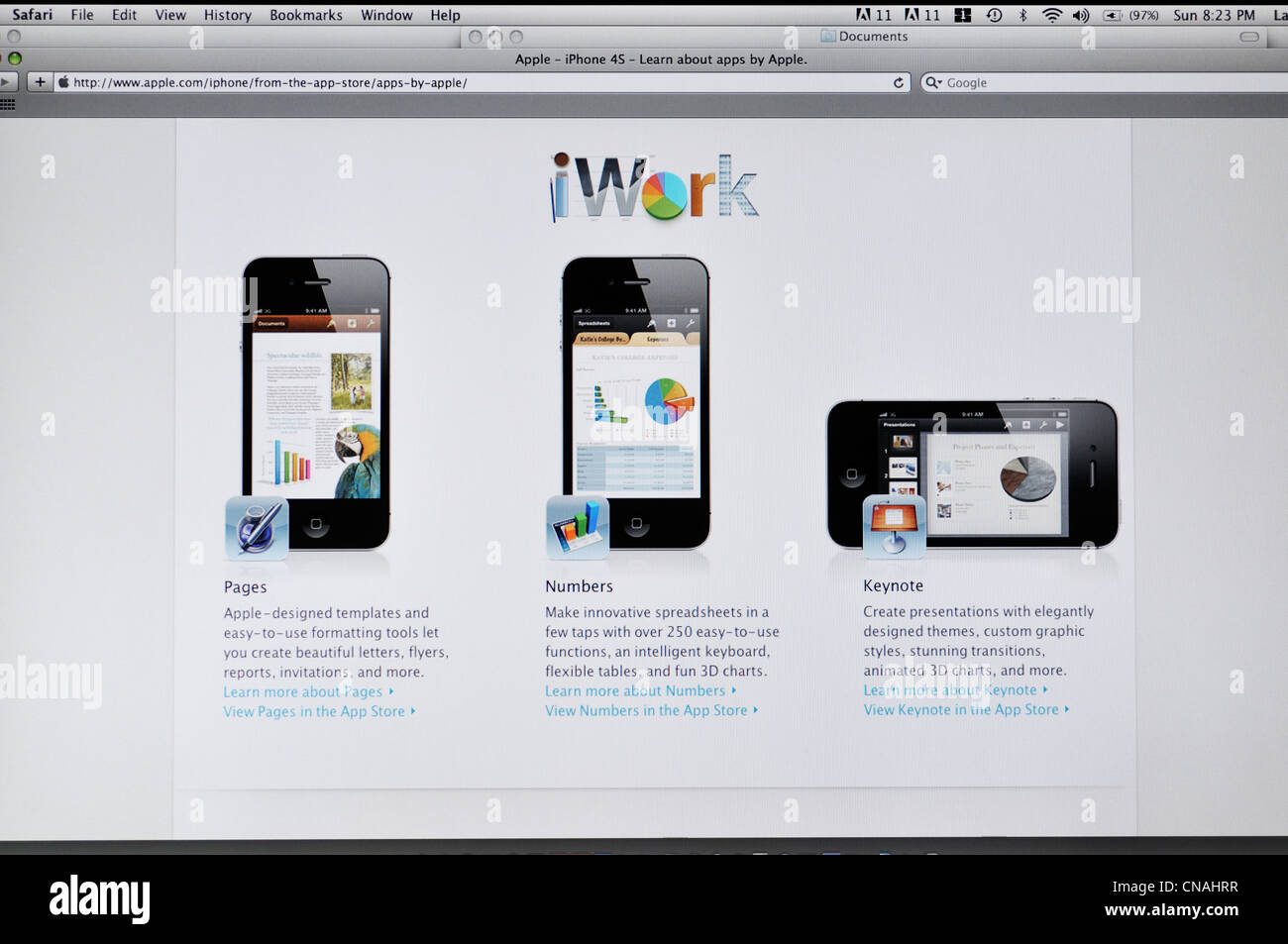 Apple website - iPhone iWork Stock Photo - Alamy
