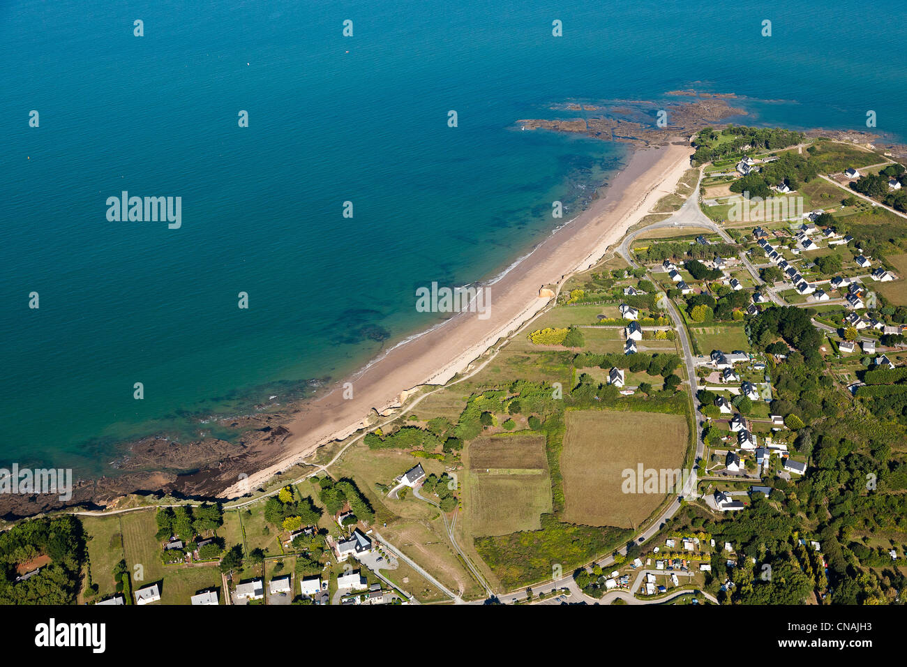 France, Morbihan, Penestin, La Mine d'Or Beach (aerial view Stock Photo ...