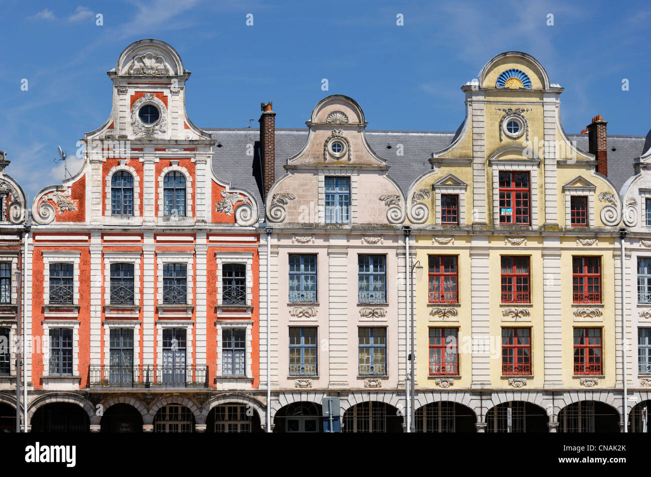 France, Pas de Calais, Arras, Grand Place, Flemish Baroque style houses ...