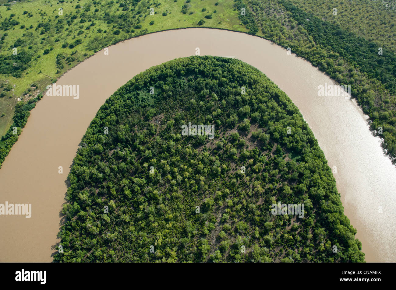 Bend of the Wami river north of Bagamoyo, aerial view, Pwani Region ...