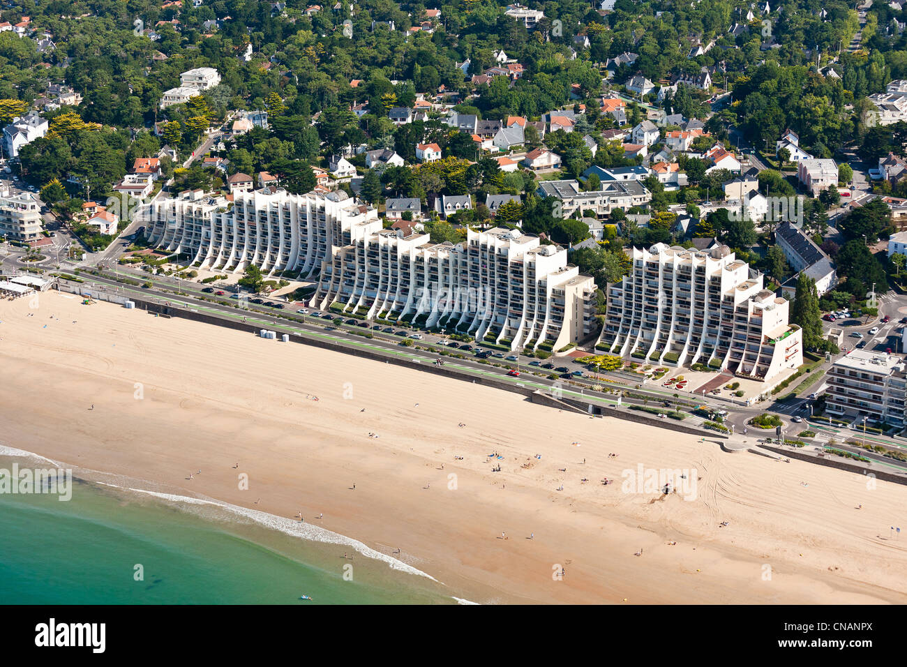 France, Loire-Atlantique, Pornichet, buildings on the seafront (aerial ...