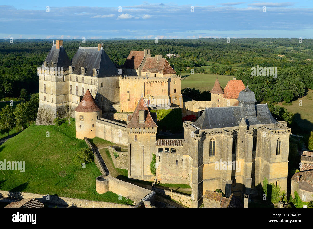 France, Dordogne, Perigord Pourpre, Biron Castle (aerial view Stock ...