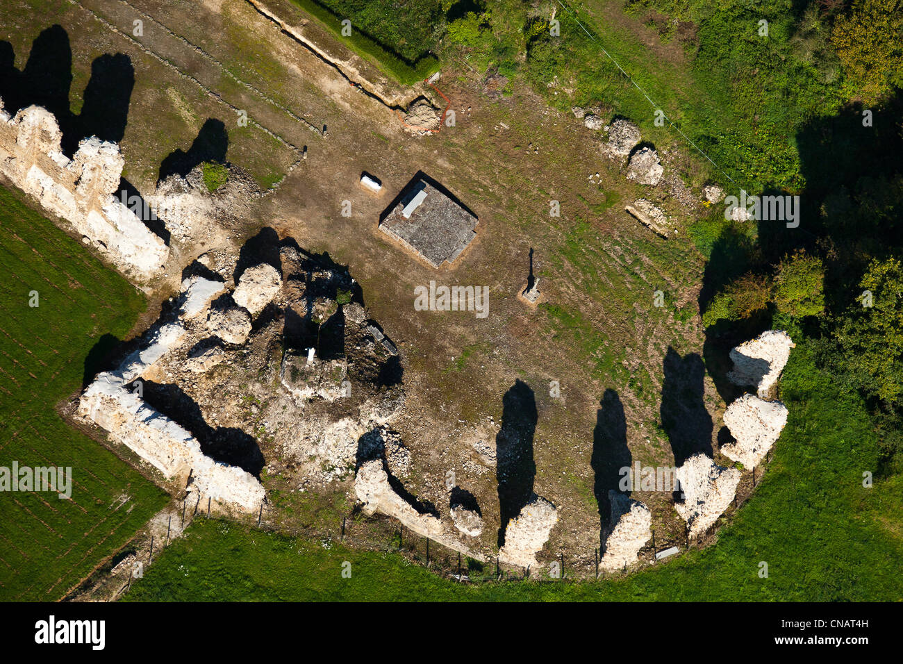 France, Manche, Savigny le Vieux, ruins of the abbey (aerial view Stock ...