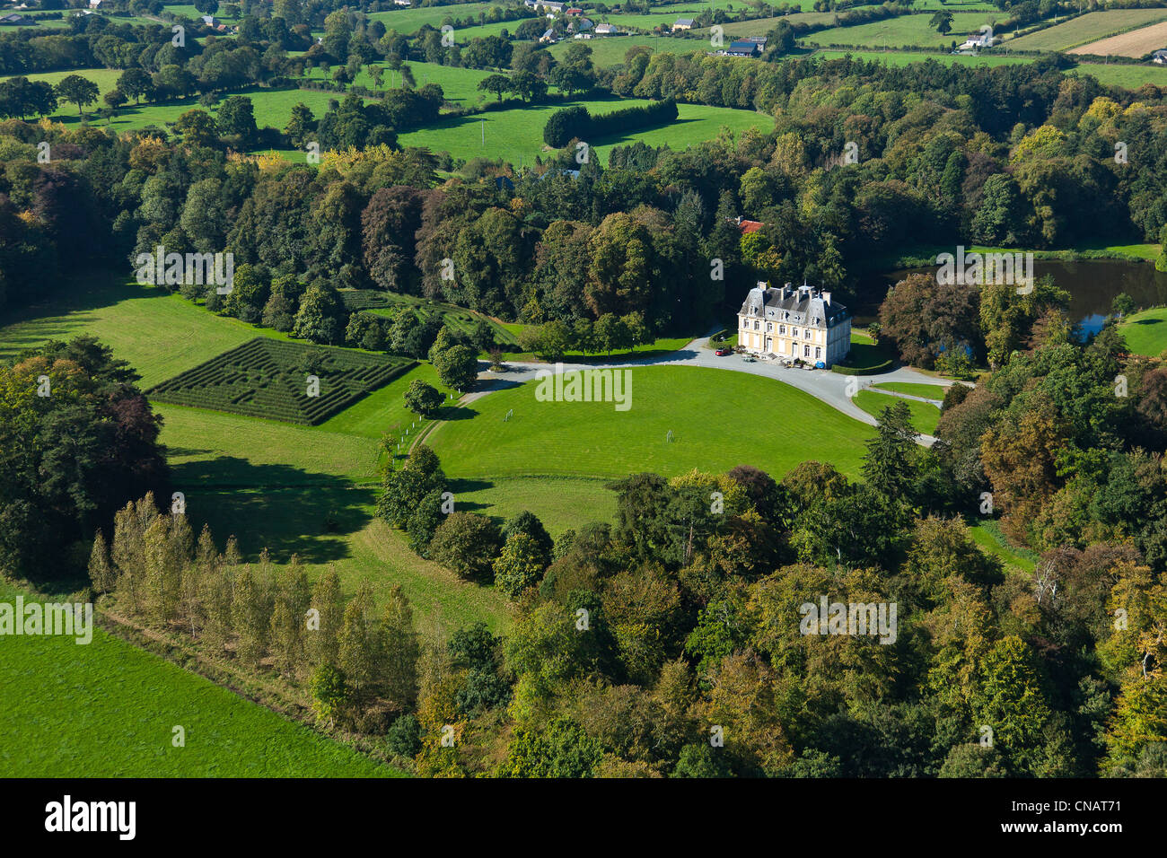 France, Manche, Saint Aubin du Perron, castle Perron (aerial view Stock ...