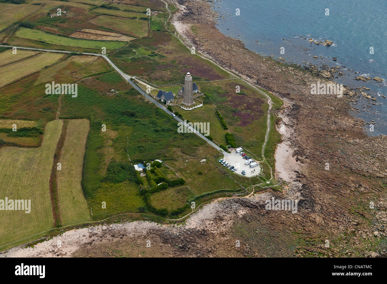 France, Manche, Fermanville, lighthouse at cape Levi (aerial view Stock ...