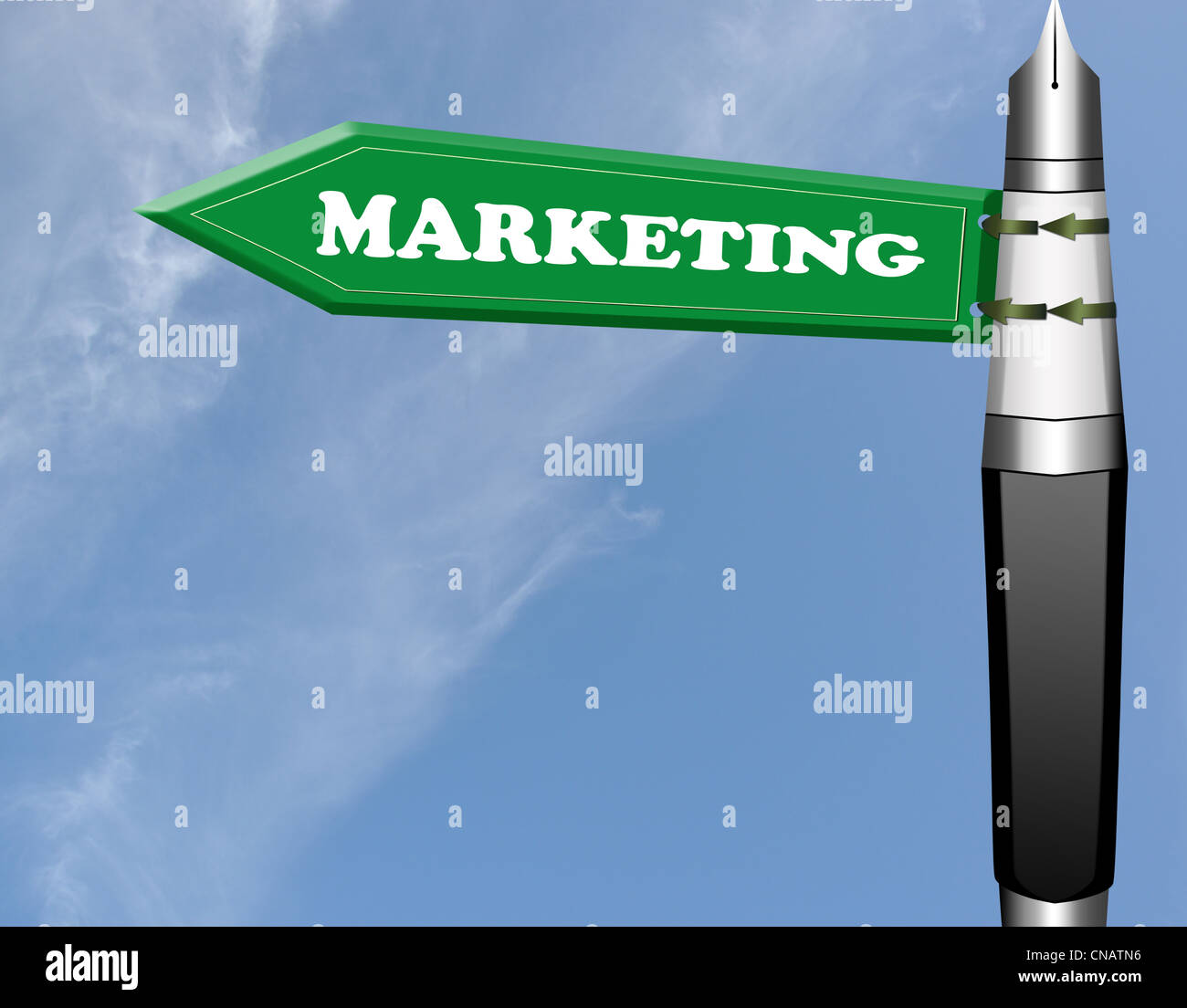 Marketing fountain pen road sign Stock Photo - Alamy