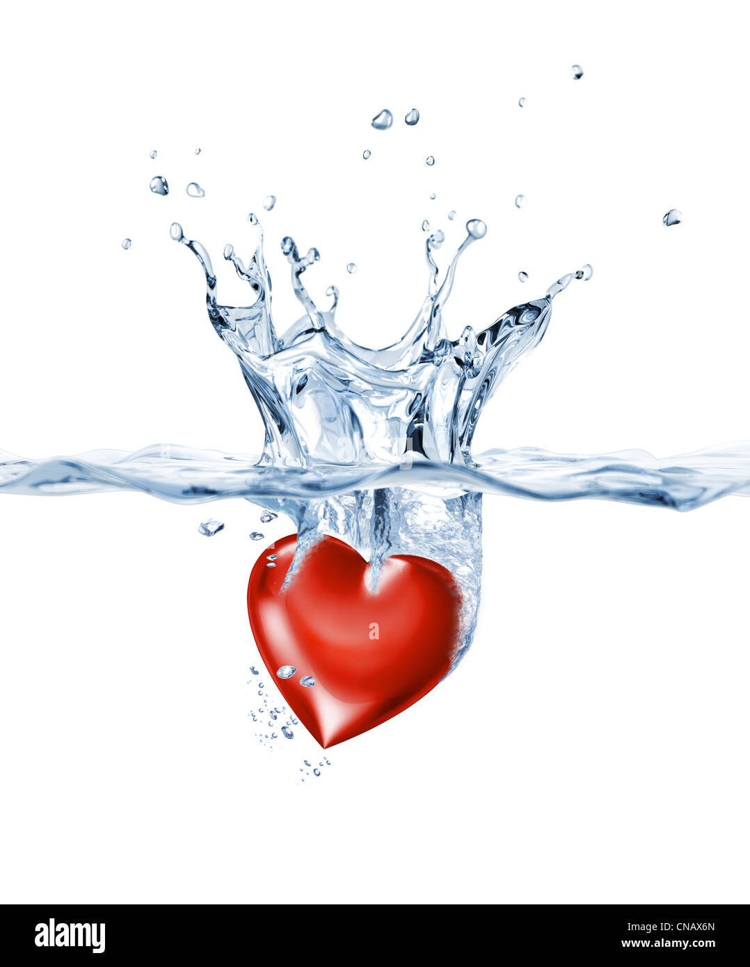 Shining heart, falling into clear water, forming a crown splash Stock ...