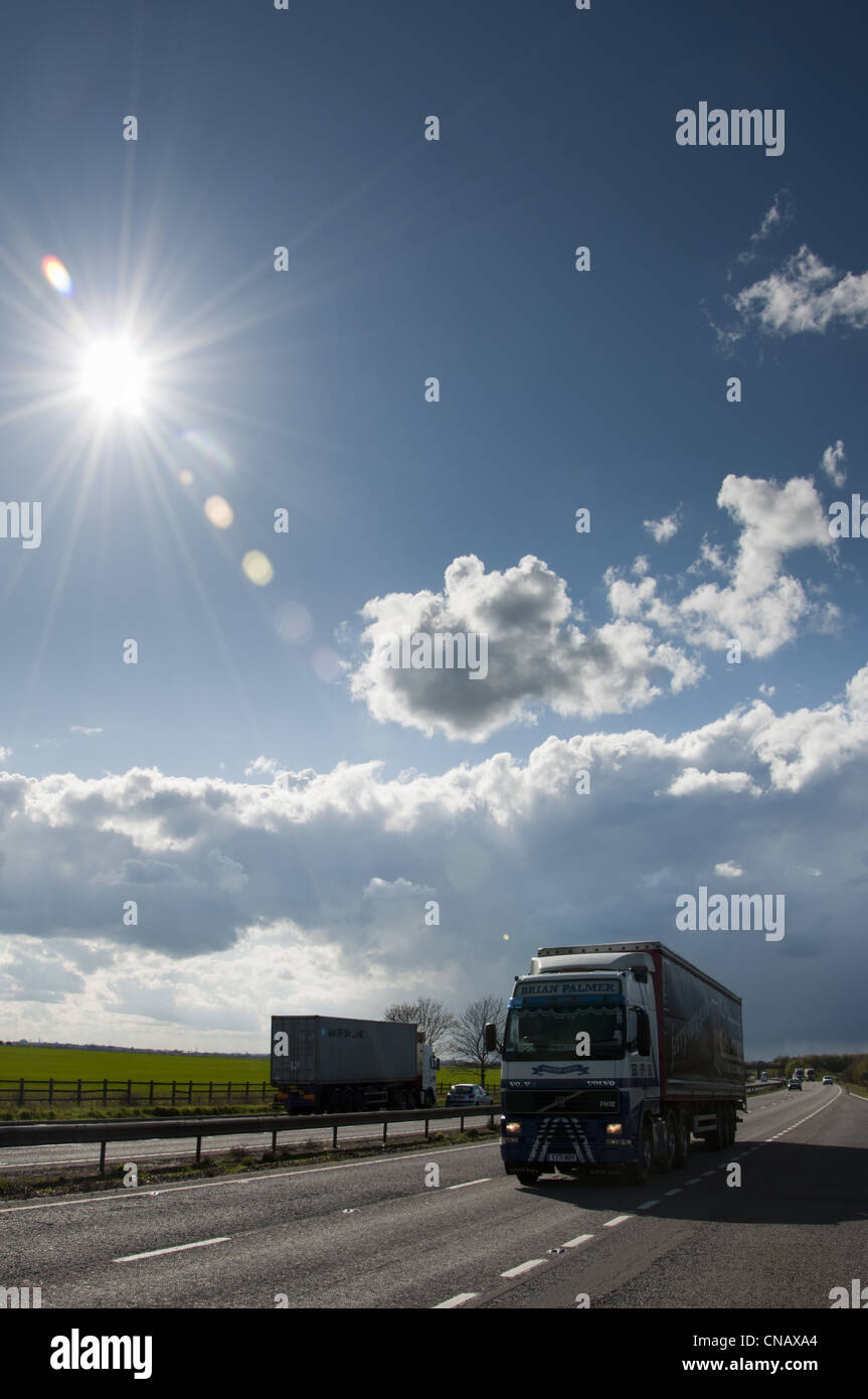 Lorries and traffic on A14 Cambridgeshire Stock Photo - Alamy