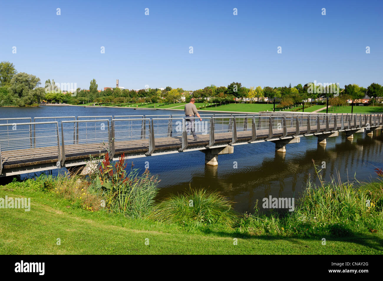 France, Somme, Amiens, Parc Saint Pierre (St Peter Park), pedestrian on ...