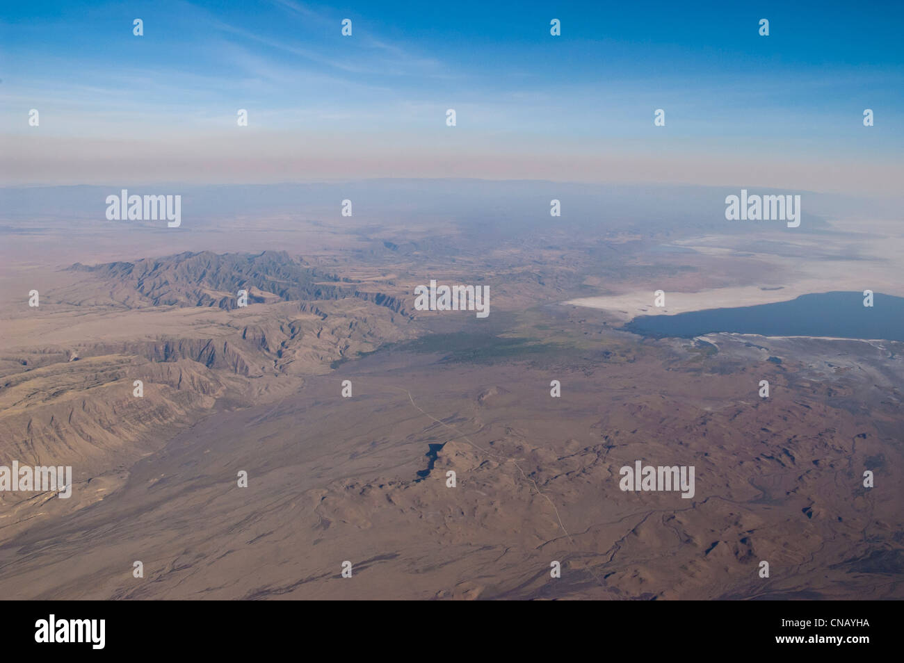 Aerial view of the East African Rift and Lake Natron, Tanzania Stock ...