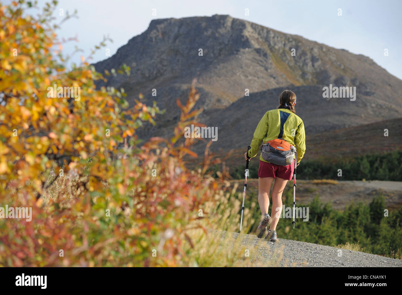 Female hiker on Flattop Mountain Trail in Chugach State Park, Anchorage ...