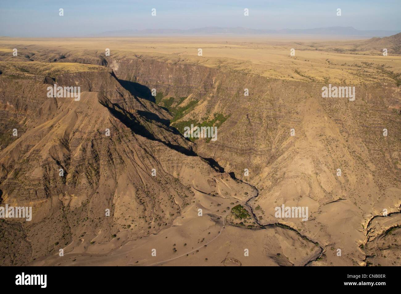 Aerial view of a gorge in the East African Rift at Engaruka, Tanzania ...
