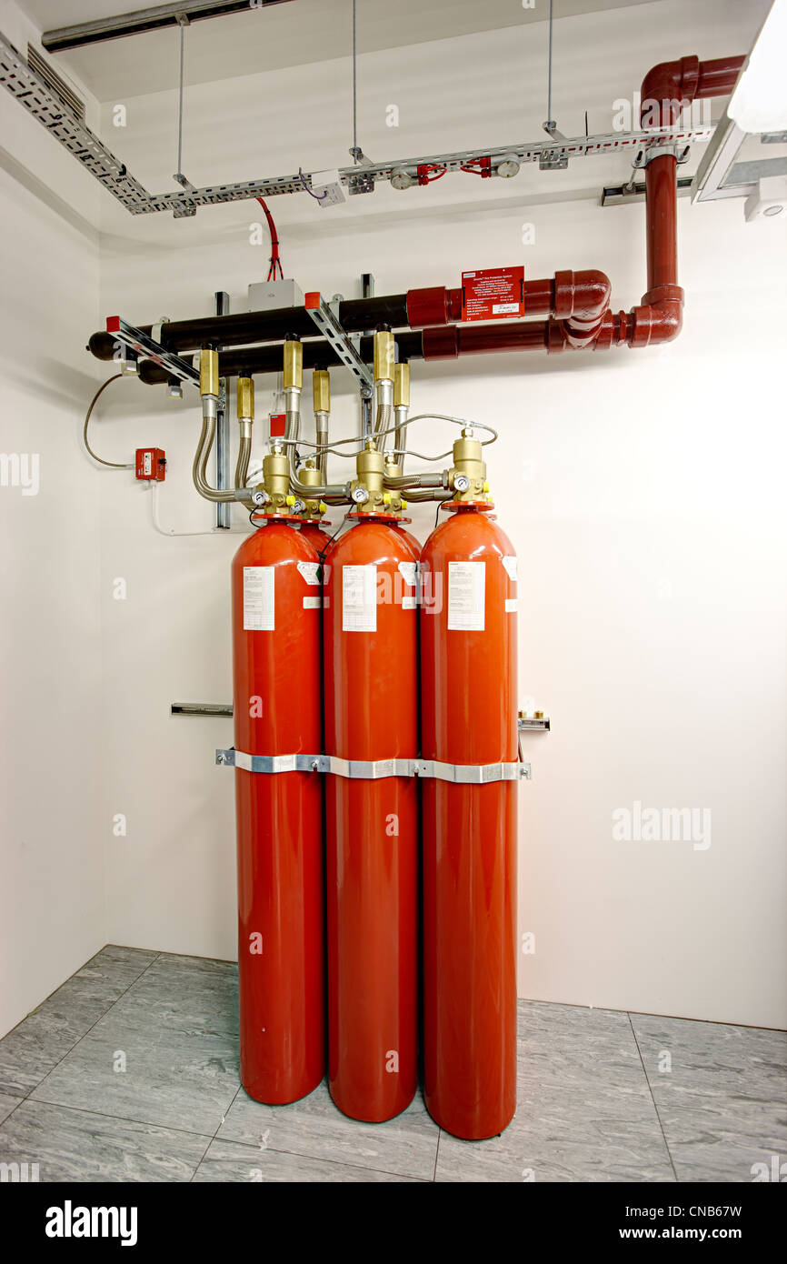 Bank computer room fire extinguisher system Stock Photo - Alamy