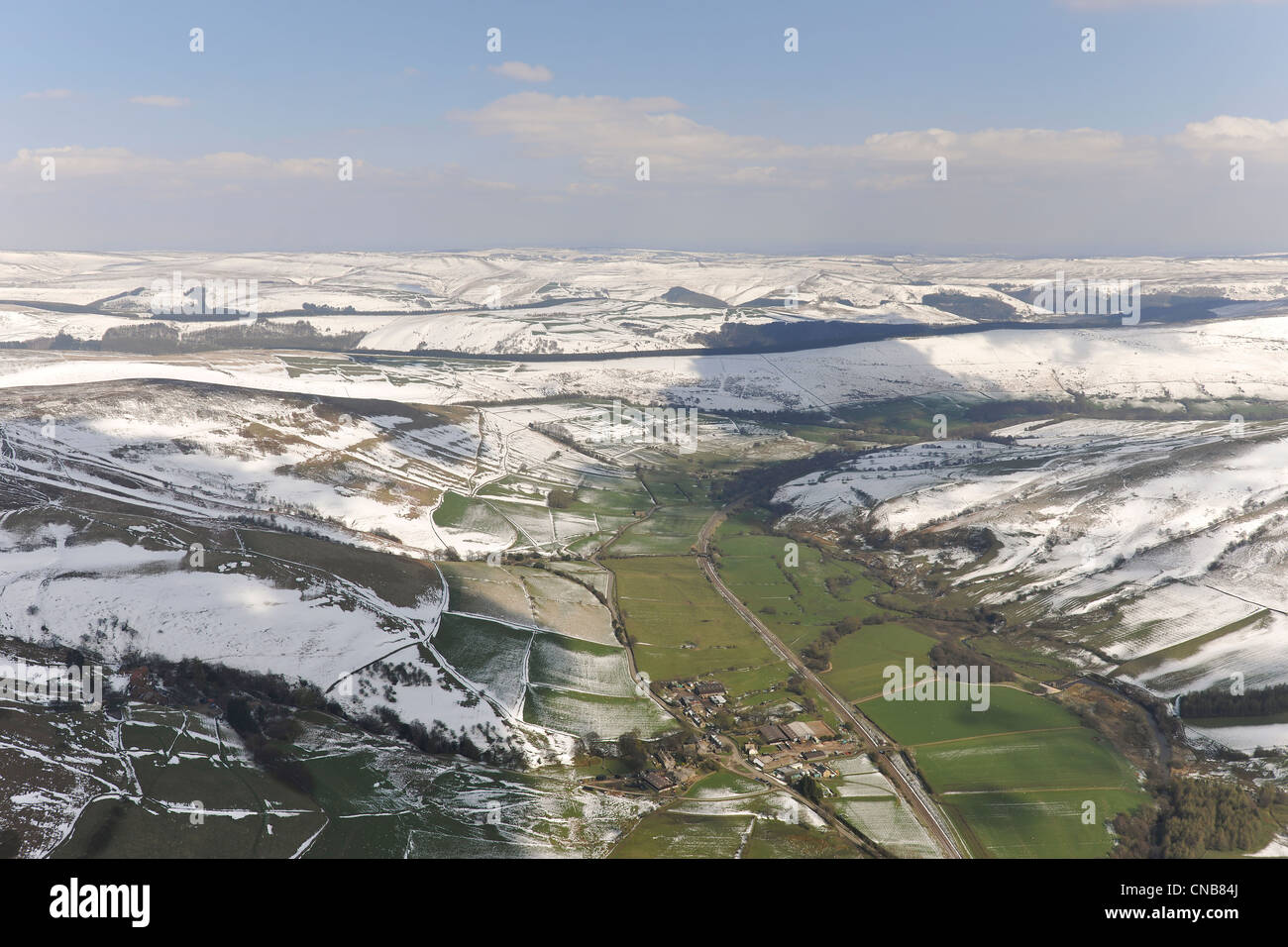 Aerial View showing snow on the hilltops Stock Photo - Alamy