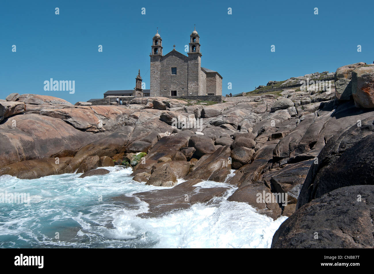 Spain, Galicia, Muxia, Punta da Barca, Santa Maria da Barca Stock Photo ...
