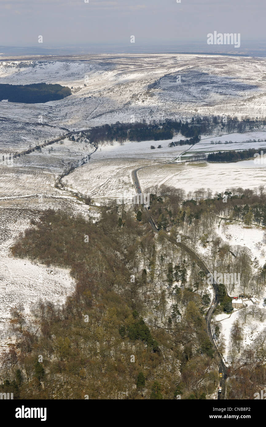 Aerial Photo Showing snow on hills and trees in valley Stock Photo - Alamy